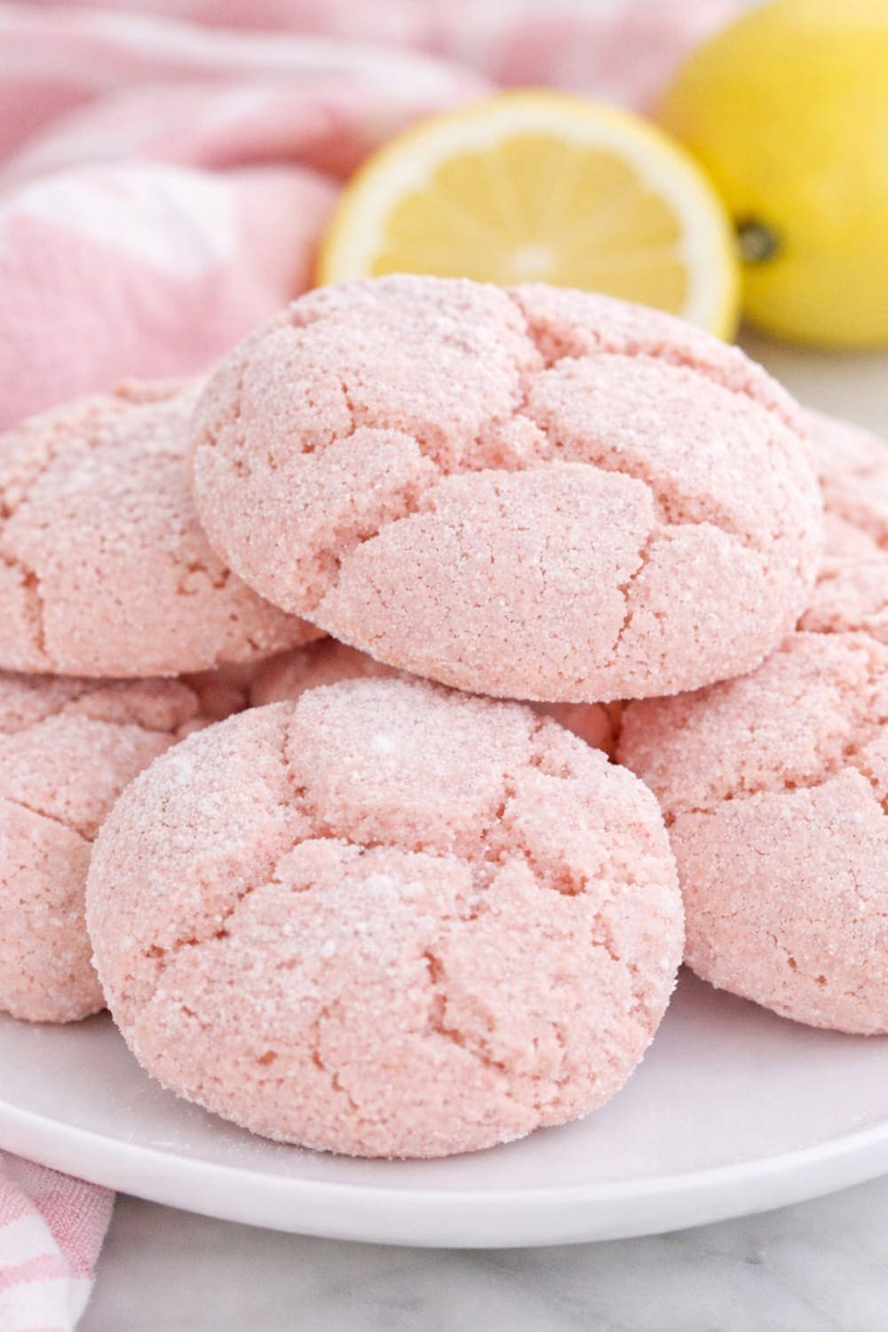 Pink Crinkle Lemon Sugar Cookies